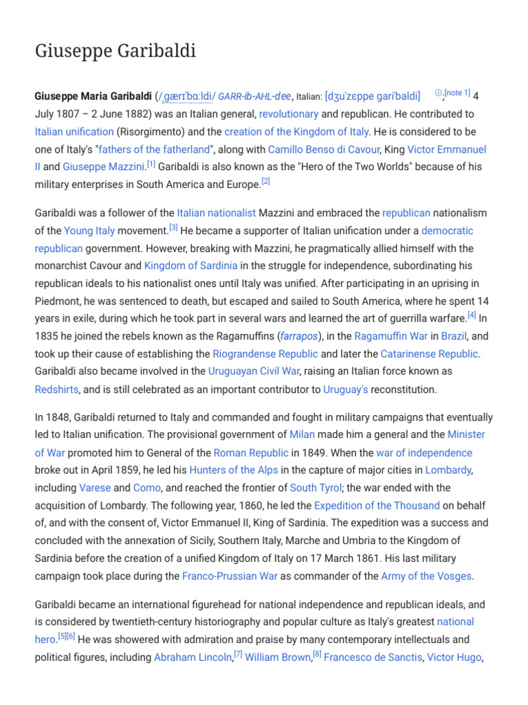 Giuseppe Garibaldi Biography | PDF