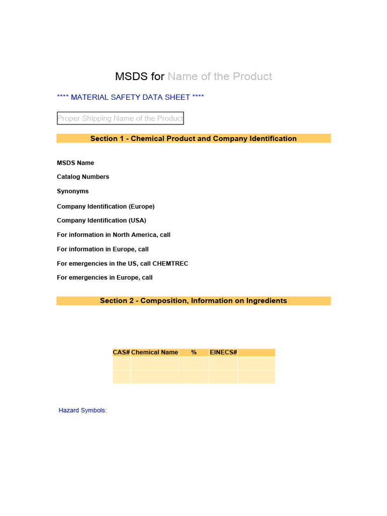 Msds Format-India Material Safety Data Sheet-New 2024 | PDF | Hazards ...