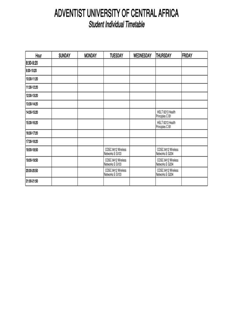 Student Individual Timetable: Name: Shema Fahd Program: Day | PDF