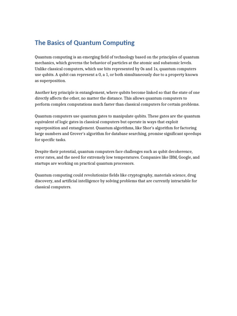 The Basics of Quantum Computing | PDF
