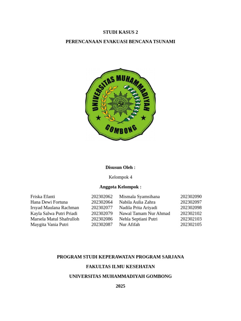 Studi Kasus 2 Rencana Evakuasi Tsunami - Kelompok 4 - s1 Kep 2b | PDF