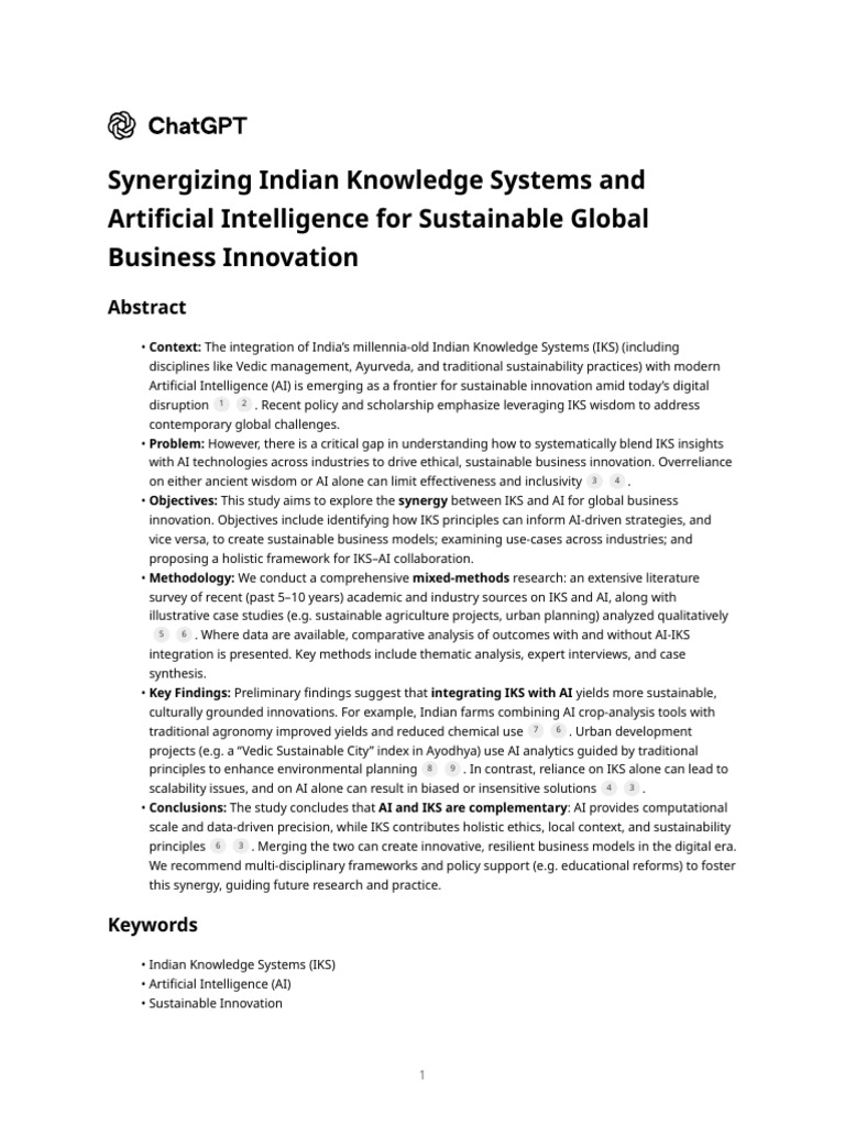 Synergizing Indian Knowledge Systems and Artificial Intelligence For Sustainable Global Business ...