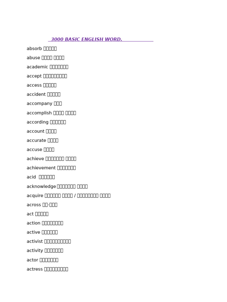 3000 Basic English Words With Hindi Meaning | PDF
