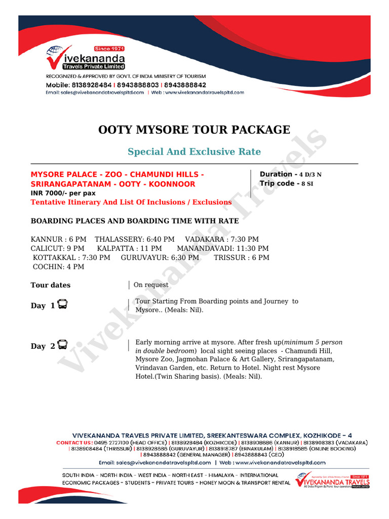 8 Si - Ooty Mysore Tour Package | PDF | Payments | Banks