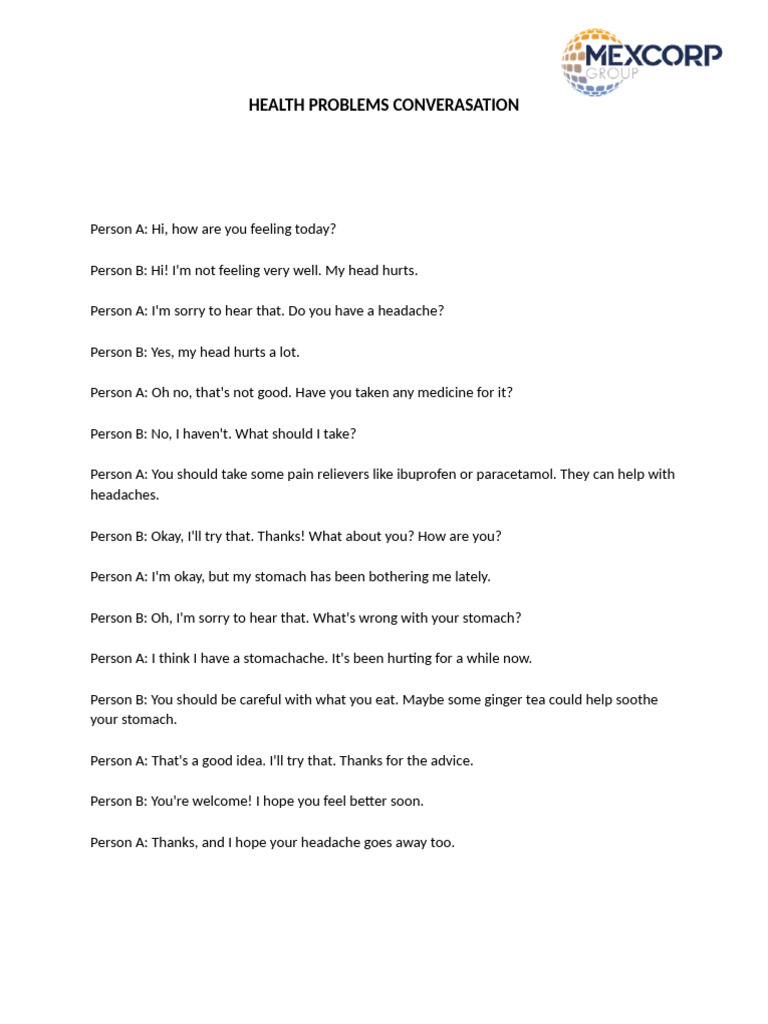Health Problems Conversation | PDF
