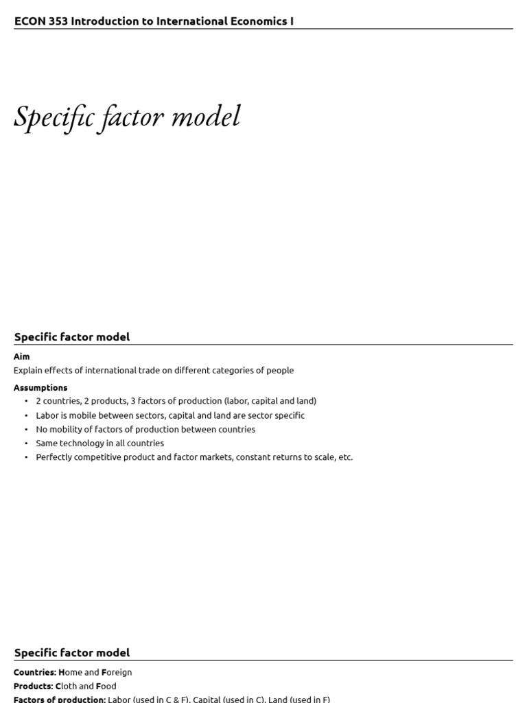 04 Specific Factor Model | PDF | Labour Economics | Trade