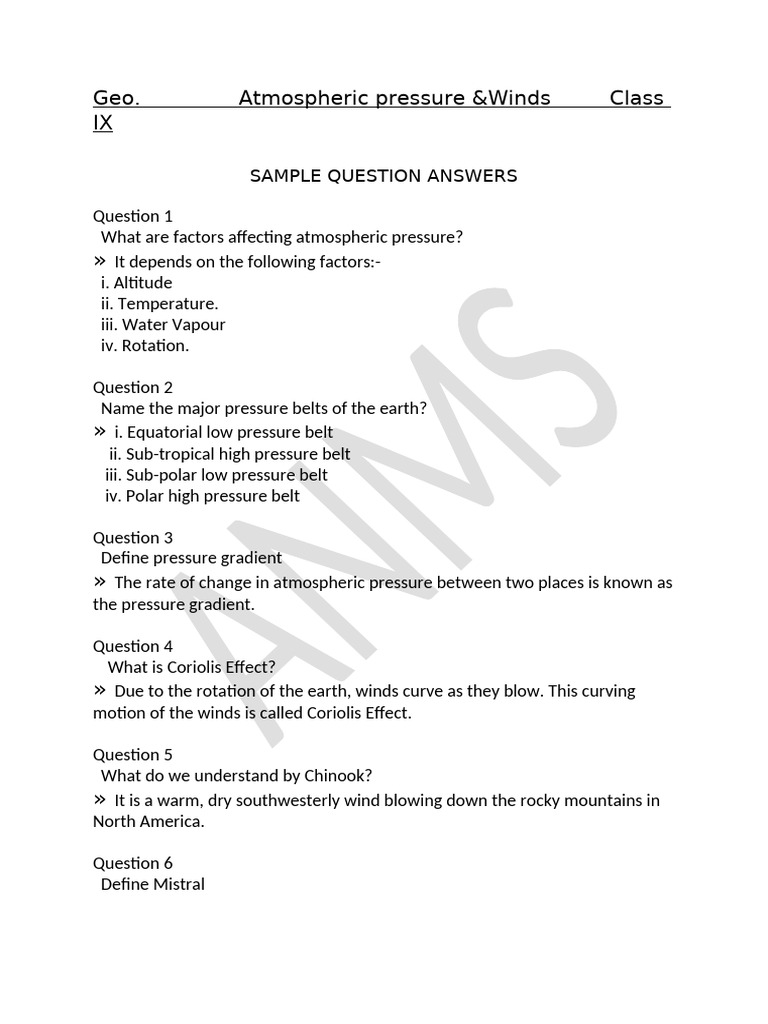 Atmospheric Pressure & Winds | PDF