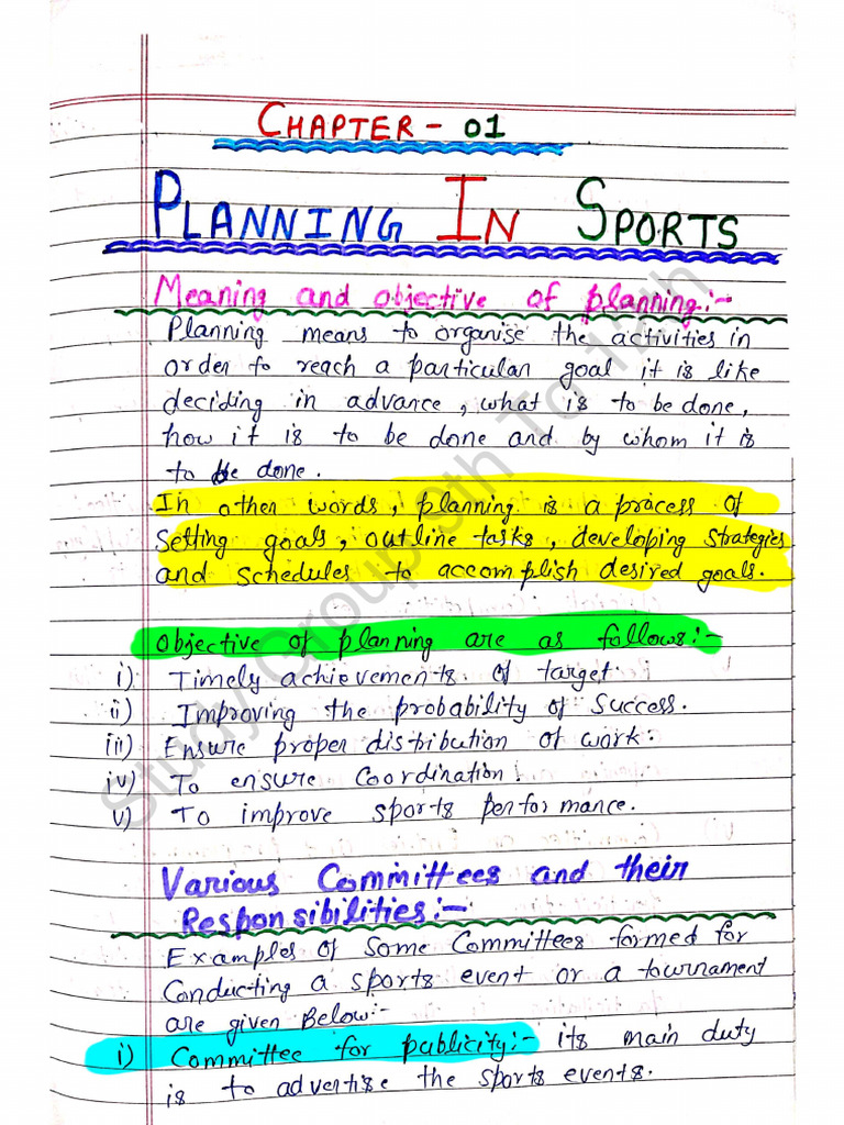 Chapter 01 PLANNING in SPORTS Class 12th Physical Education Handwritten ...