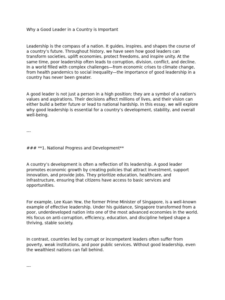 Importance of Good Leadership in Nations | PDF | Leadership | Justice