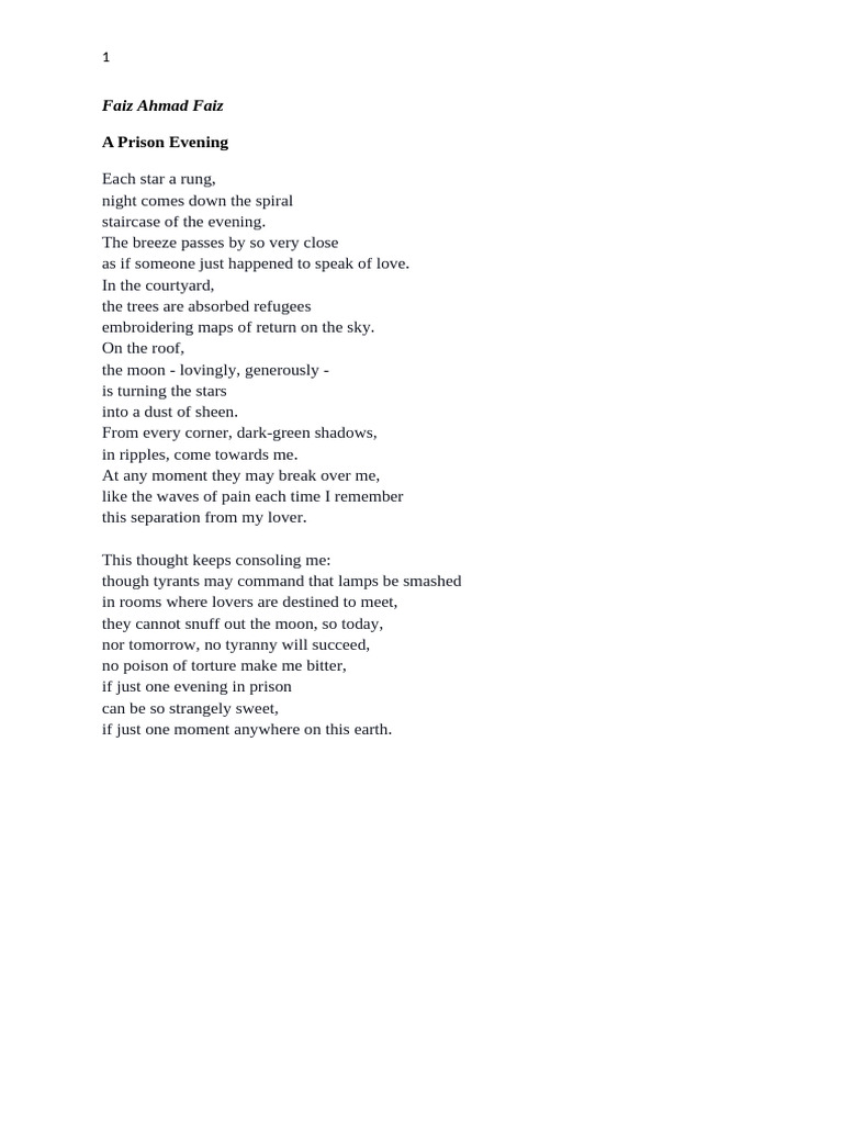 Faiz Ahmed Faiz: Love in Prison Poetry | PDF