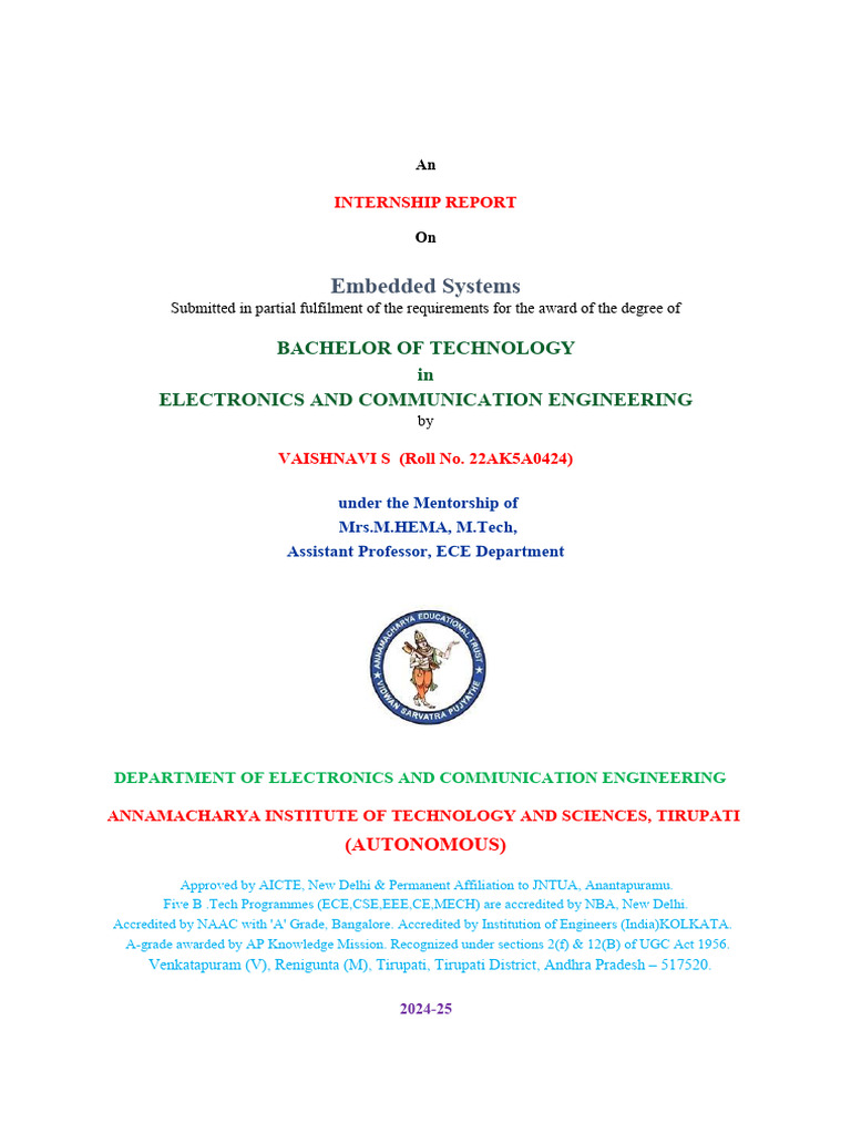 Internship Document 22AK5A0424 | PDF | Embedded System | Microcontroller