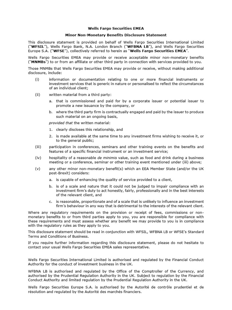WFS EMEA Minor Non-Monetary Benefits Disclosure Statement | PDF ...