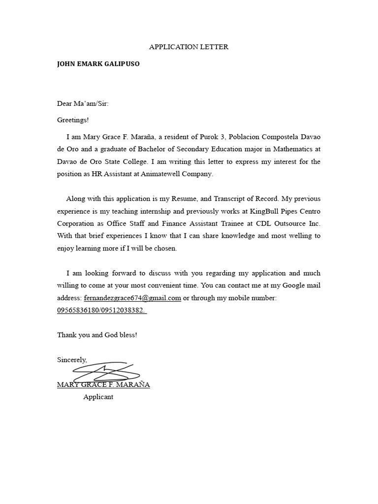 HR Assistant Application Letter | PDF