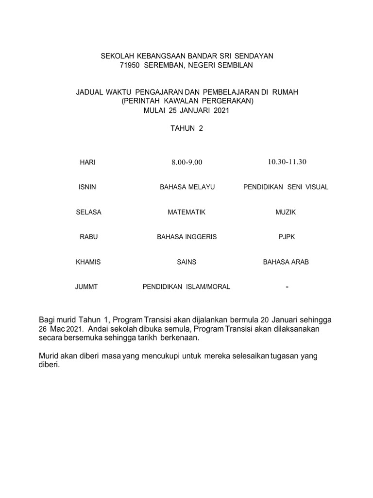 Jadual PDPR Tahun 2 | PDF