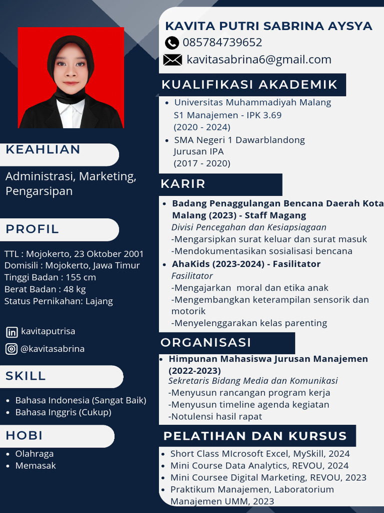 CV Kavita Putri Sabrina Aysya PDF | PDF