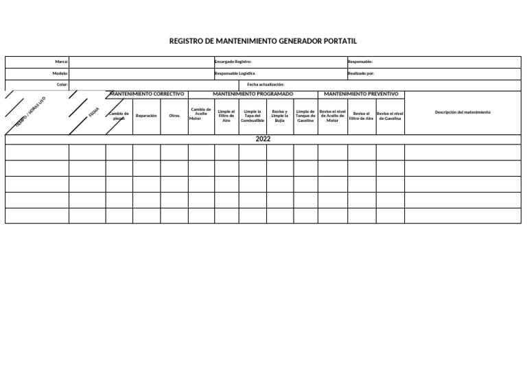 Formulario 011 Mantenimiento Generador | PDF