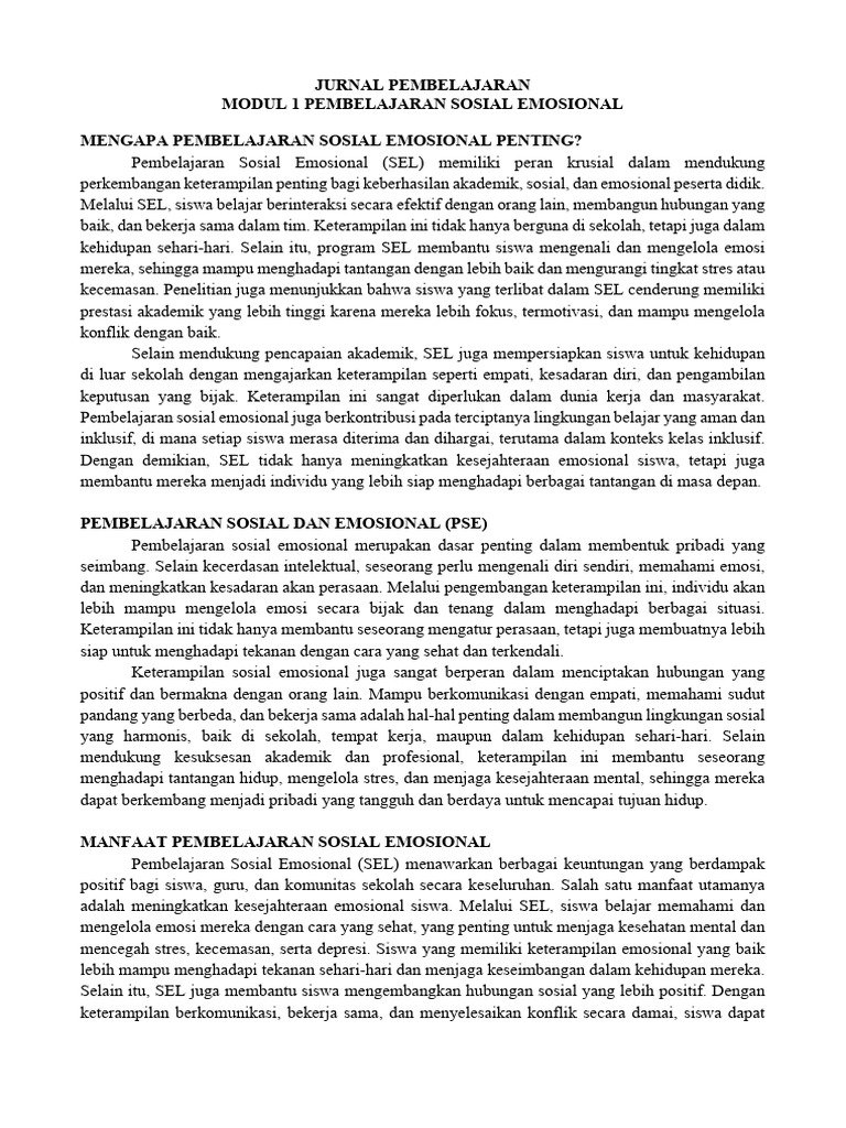 Jurnal Modul 1 Pembelajaran SEL | PDF