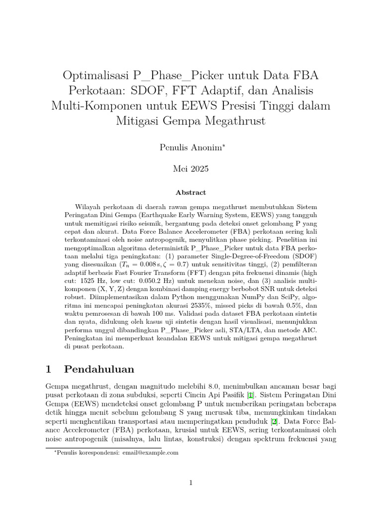 Optimalisasi P - Phase - Picker Untuk Data FBA Perkotaan - SDOF, FFT Adaptif, Dan Analisis Multi ...