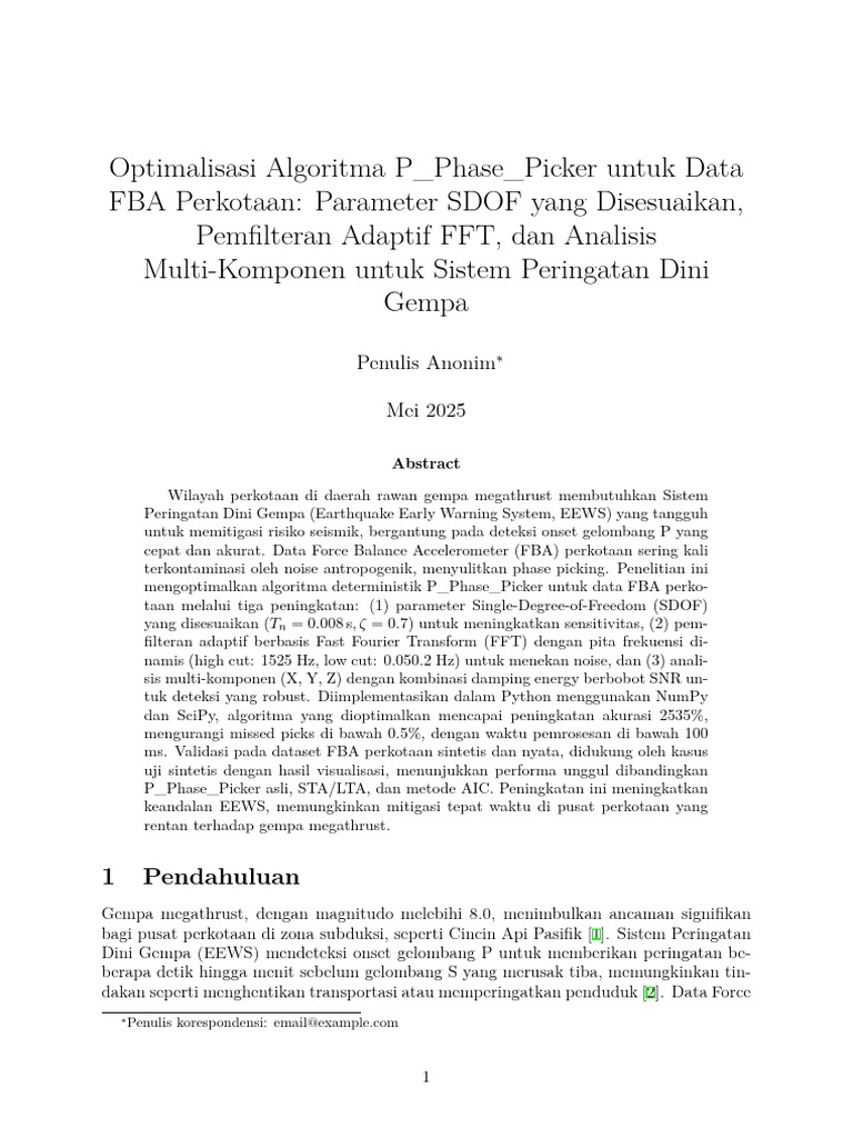 Optimalisasi Algoritma P - Phase - Picker Untuk Data FBA Perkotaan - Parameter SDOF Yang ...