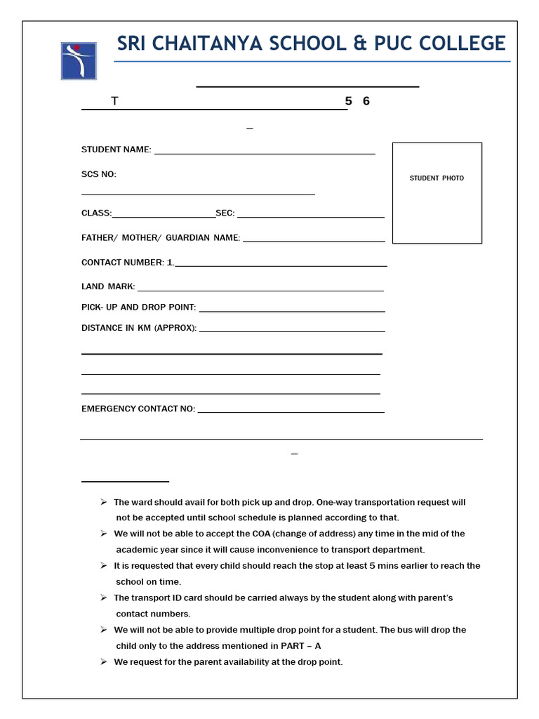 Sri Chaitanya Transport Application Form | PDF