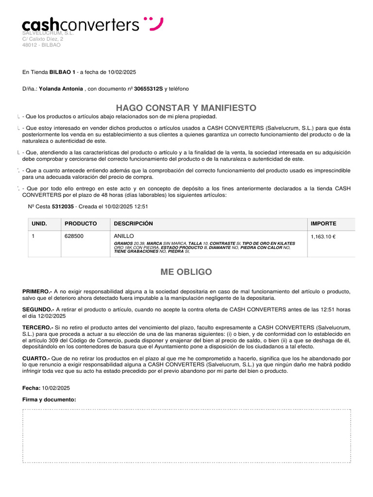 Hago Constar Y Manifiesto: Salvelucrum, S.L. C/ Calixto Díez, 2 48012 ...