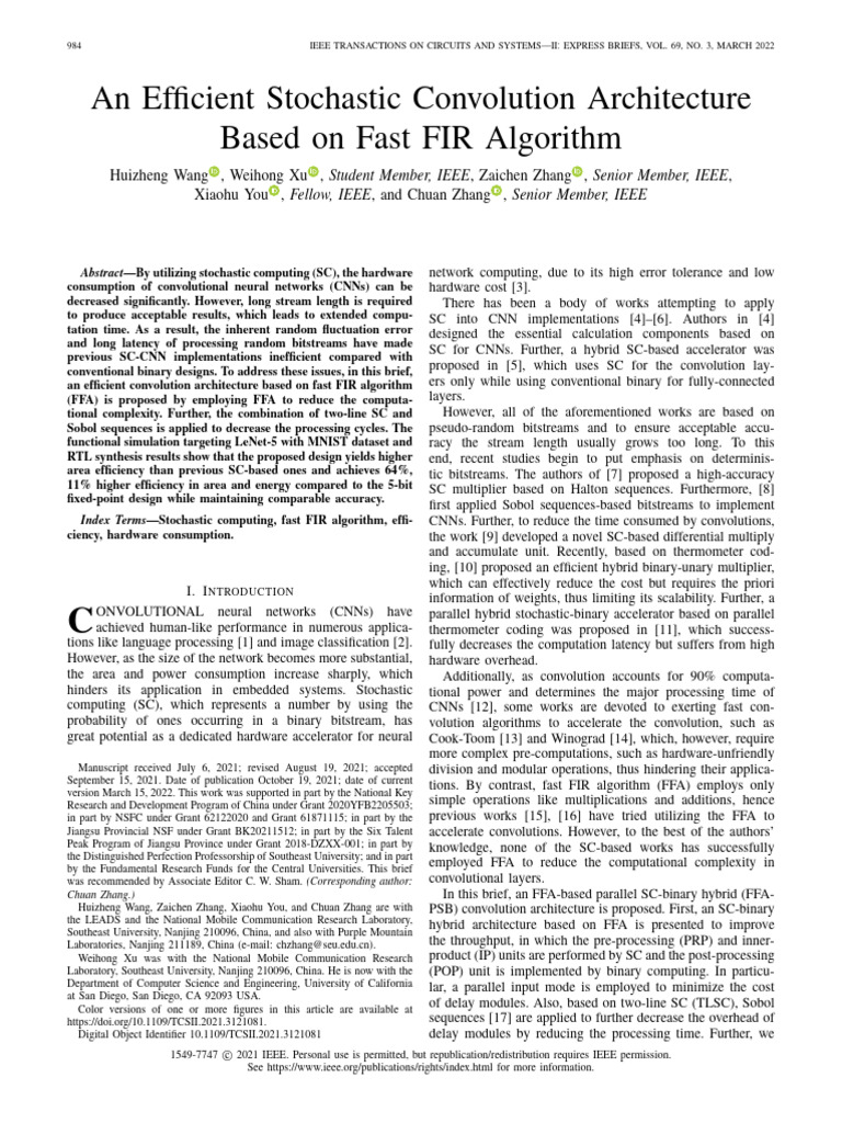 An Efficient Stochastic Convolution Architecture Based On Fast FIR Algorithm | PDF | Accuracy ...