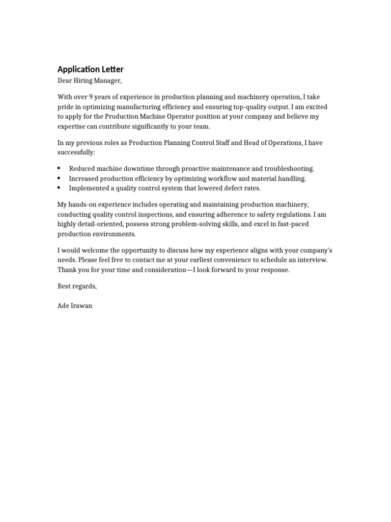 Application Letter Ade Irawan | PDF