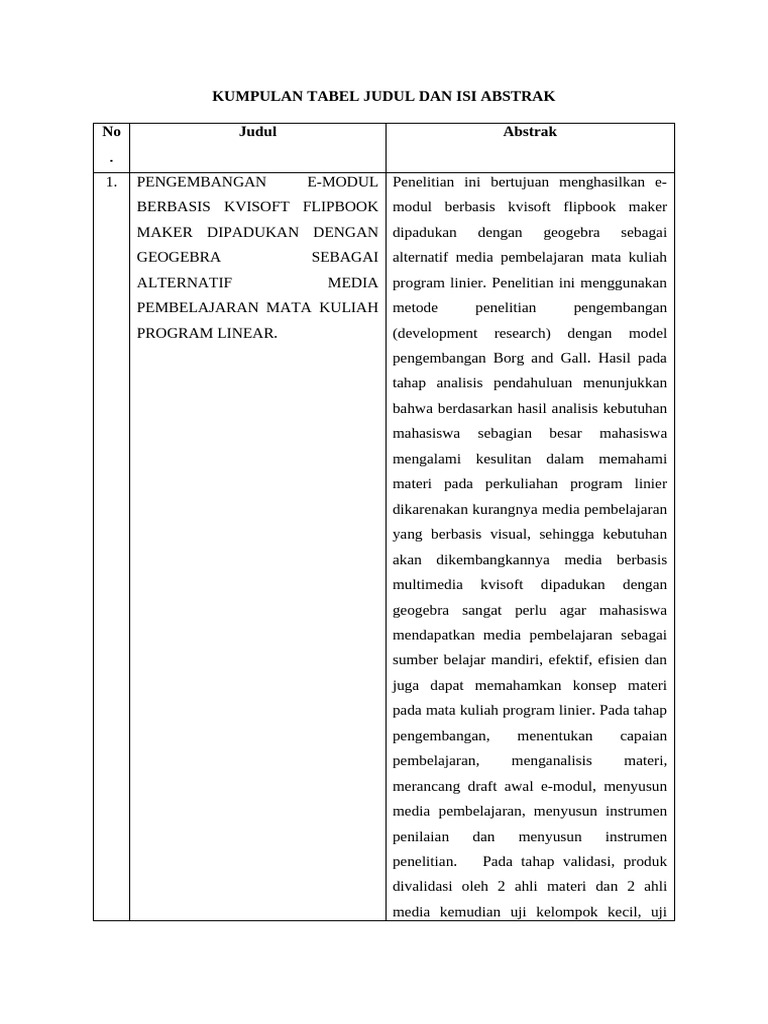 Nawa - Kumpulan Tabel Judul Dan Isi Abstrak | PDF