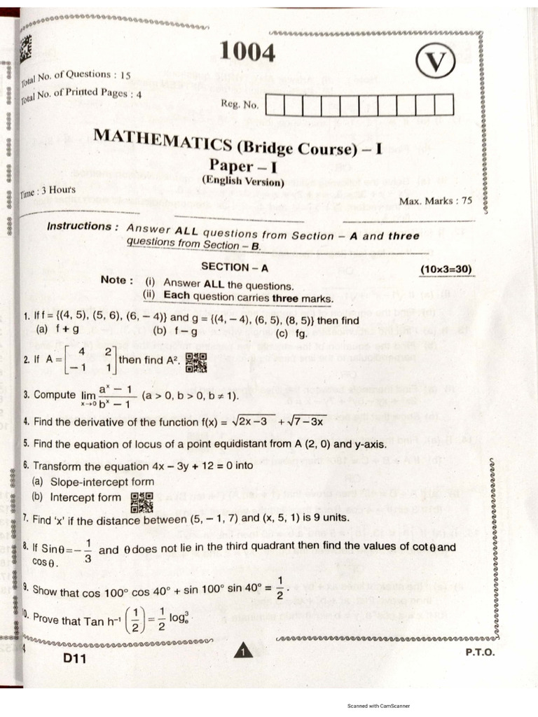 Mathematics (BridgeCourse) I (1004) | PDF