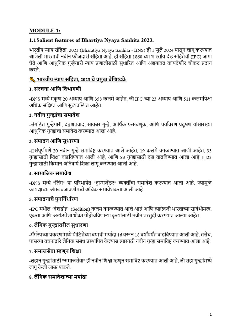 Law of Crimes As Per BNS Notes | PDF