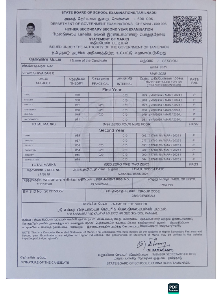 Plus One Mark Sheet | PDF
