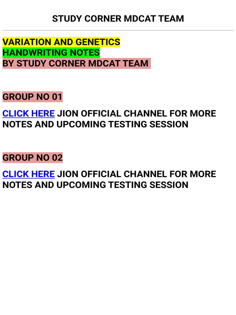 Variation and Genetics Notes For Mdcat 2025. | PDF | Dominance ...