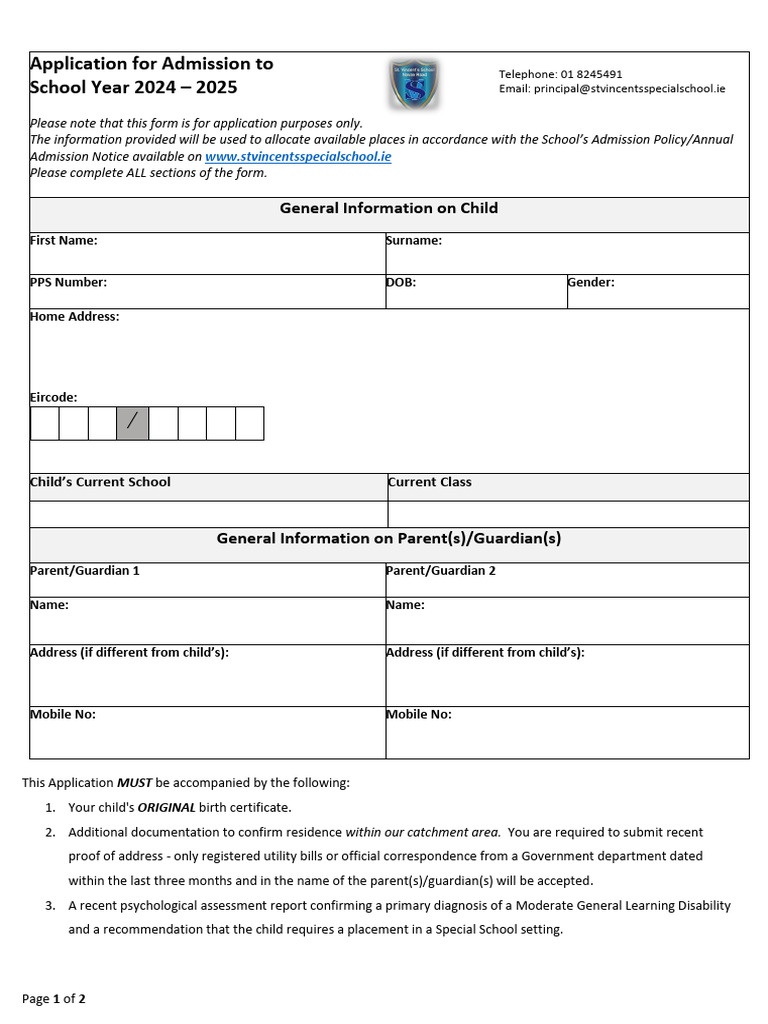 Admission Application Form 2024 2025 | PDF