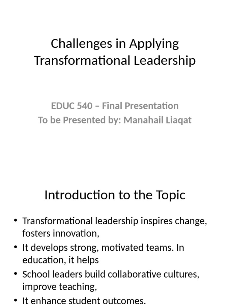 Manahil Liaqat Challenges in Transformational Leadership Education ...