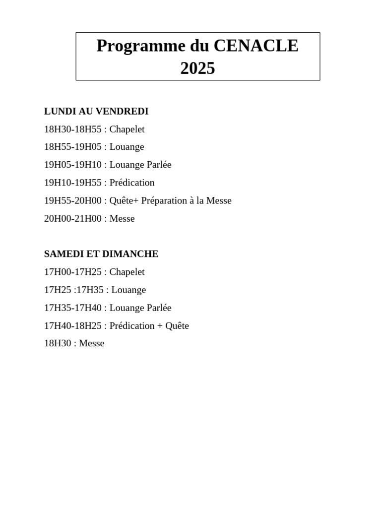 Programme Cenacle | PDF