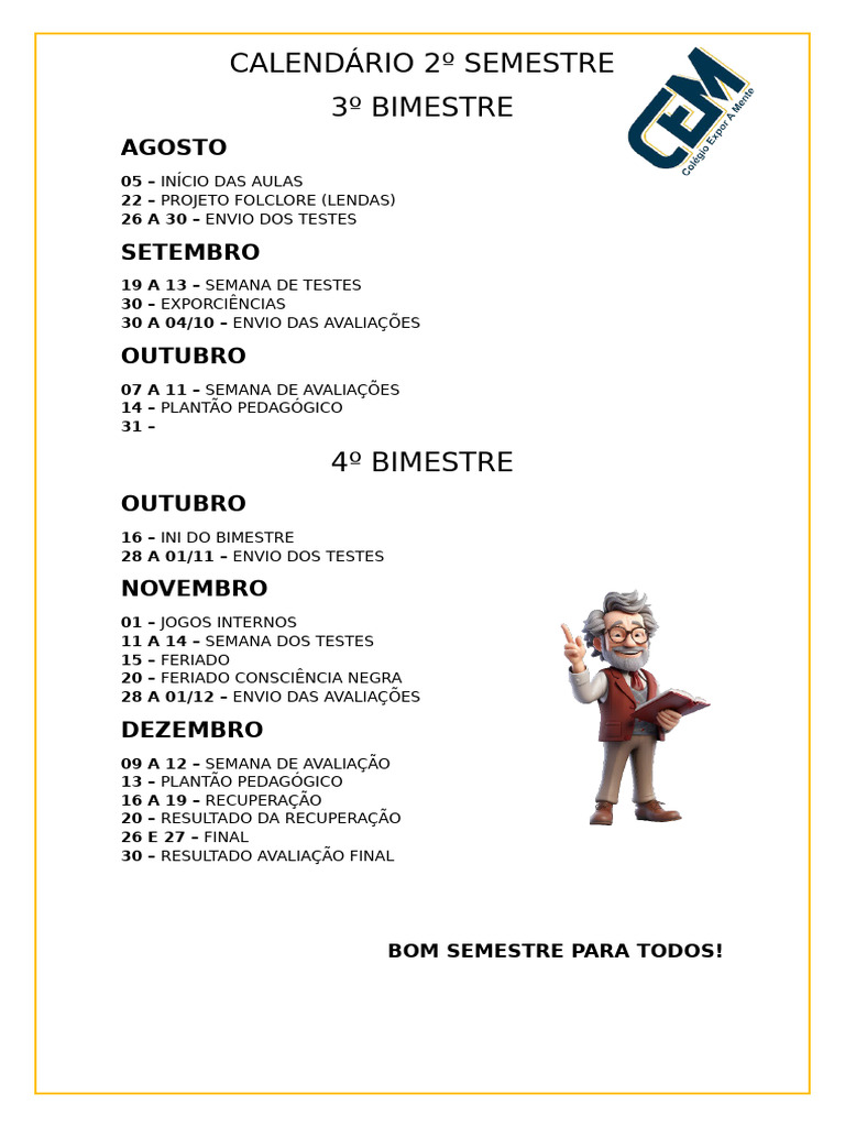 Calendário Escolar 2º Semestre 2023 | PDF