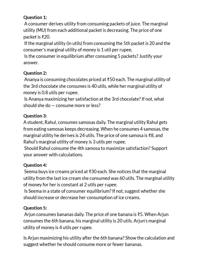 Consumer Equilibrium Analysis Questions | PDF | Utility | Consumers