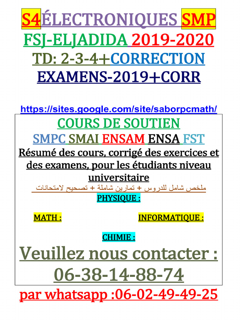 Tds+Examens Électroniques FSJ | PDF
