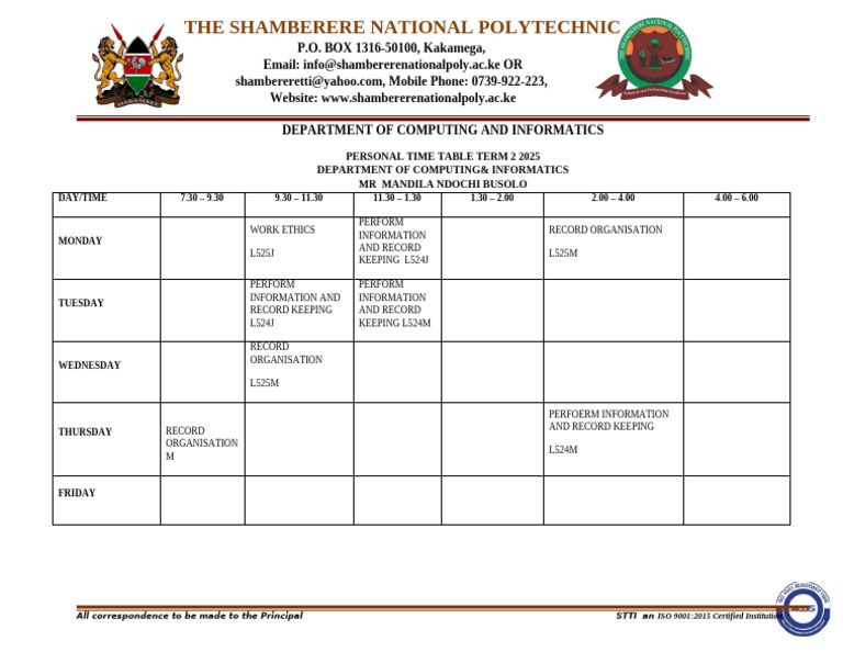 Individual Timetable for Term 2, 2025 | PDF
