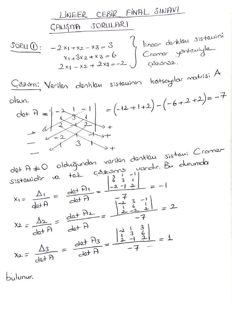 Lineer Cebir Final Çalışma Soruları | PDF