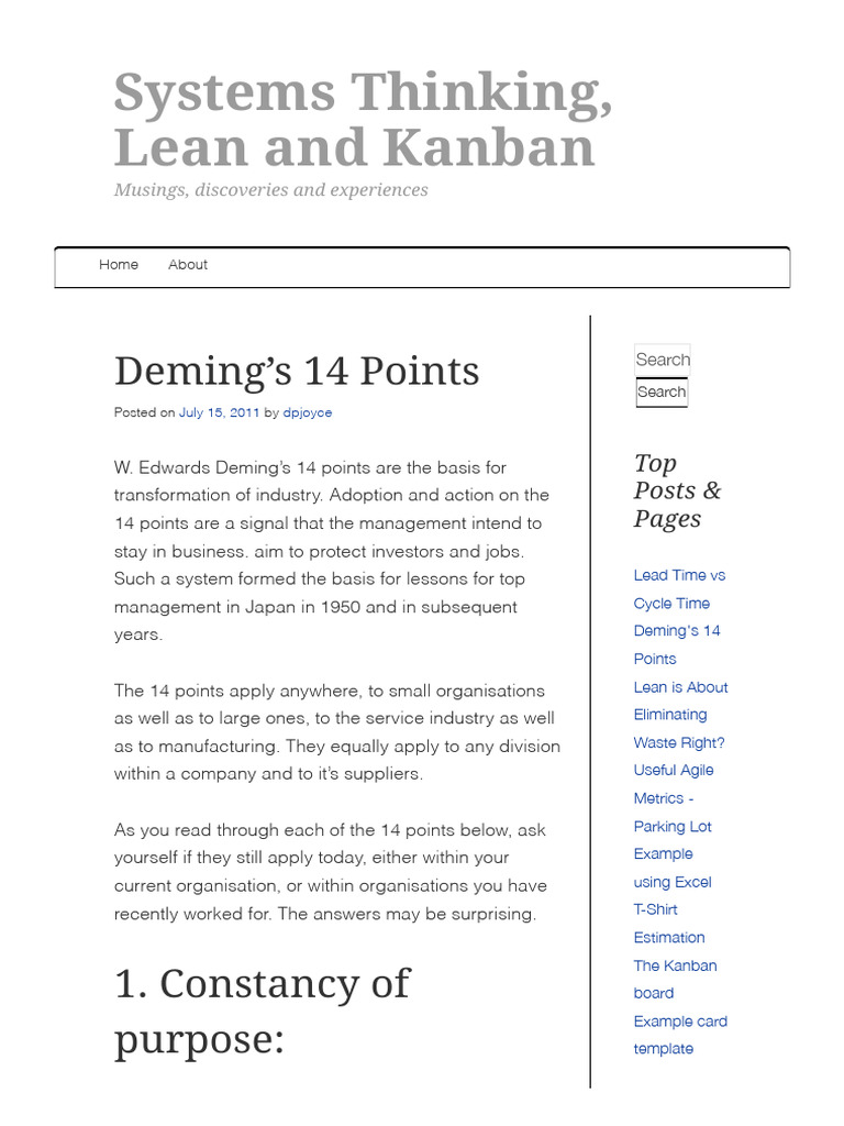 Deming's 14 Points - Systems Thinking, Lean and Kanban | PDF ...