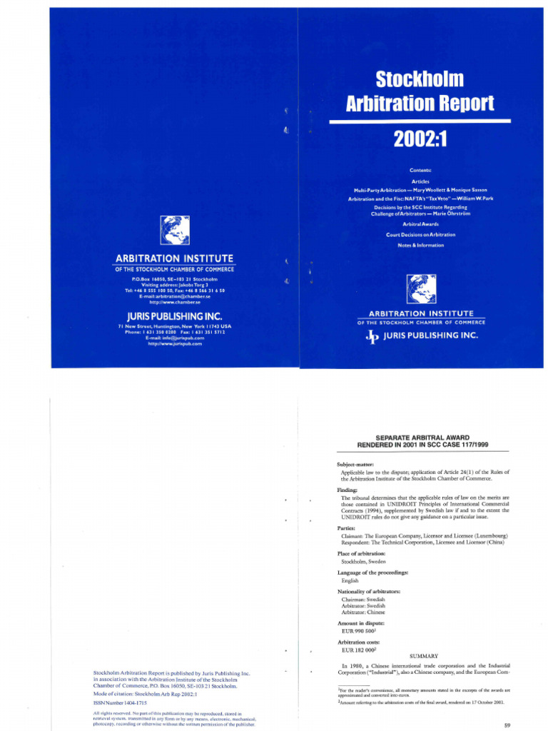 Commentary To A Separate Arbitral Award SCC Case 117 1999 | PDF