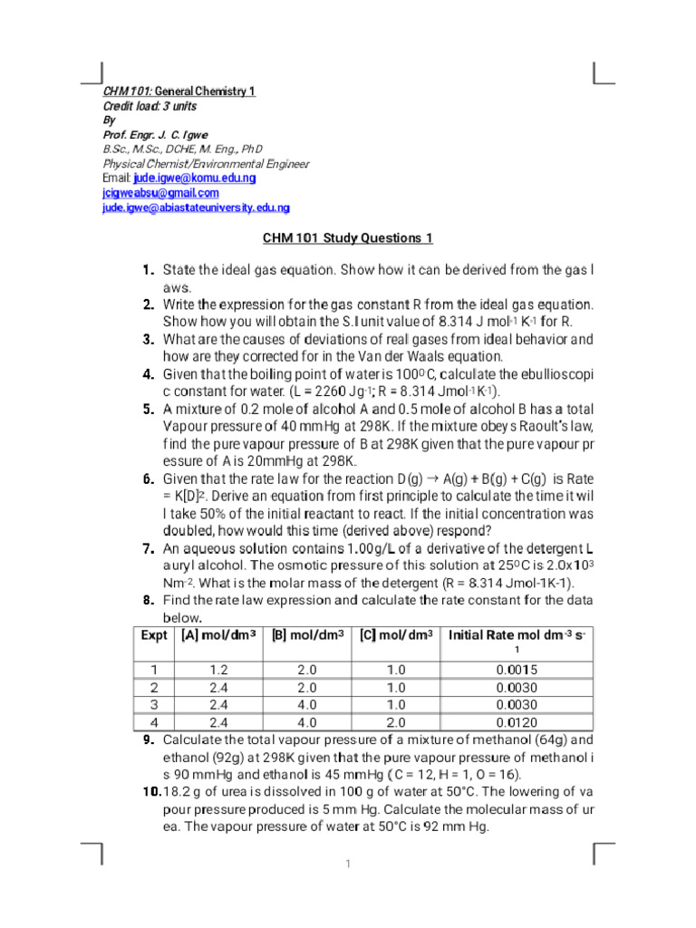 CHM 101 Study Questions 1 - Phoenix | PDF