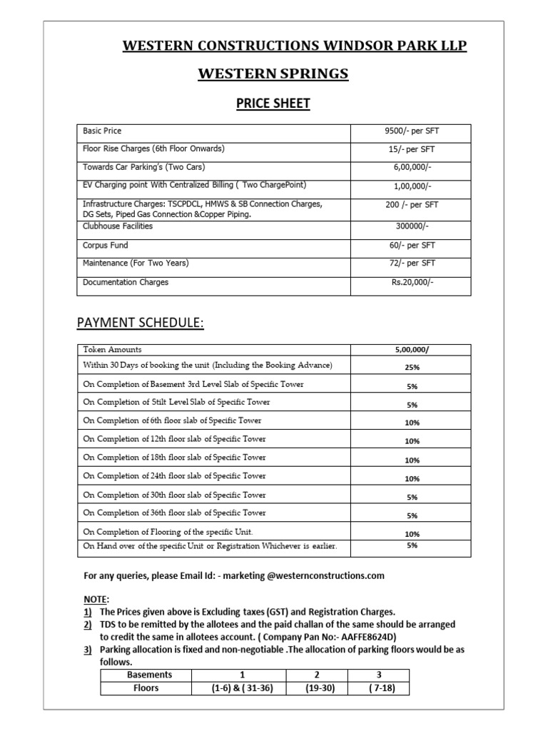 Western Springs Price Sheet Jun-24 | PDF