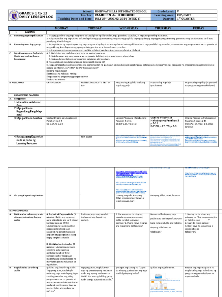 2024 DLL - Esp 5 - Q1 - W1 July 29 Aug 2 2024 | PDF