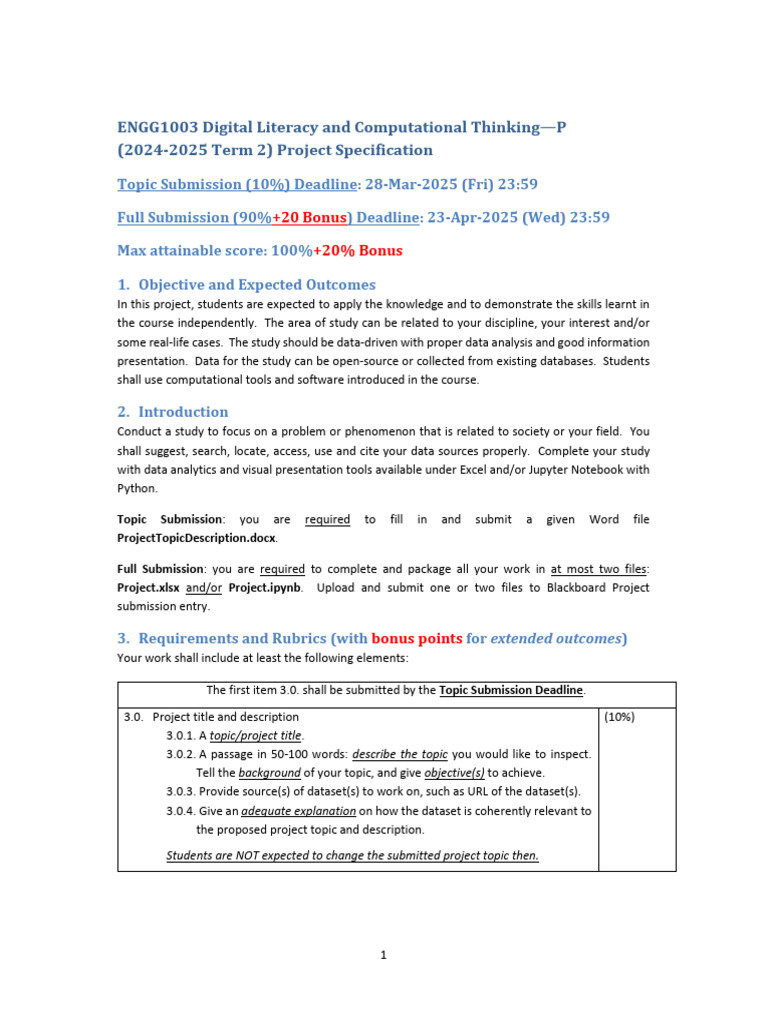 ENGG1003 ProjectSpecification 2024-25term2 | PDF | Artificial Intelligence | Intelligence (AI ...