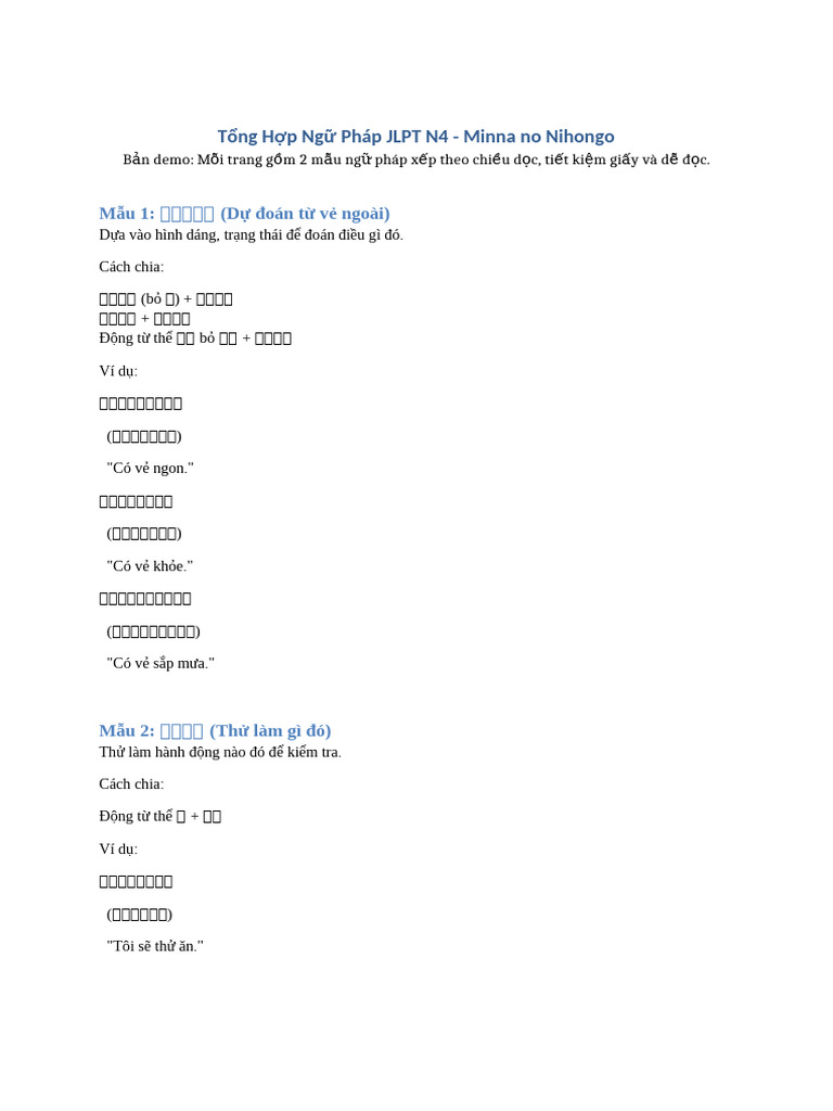 Tong Hop Ngu Phap N4 Minna No Nihongo Demo VT | PDF