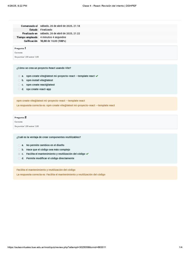 Clase 4 - React - Revisión Del Intento - DGHPEF | PDF | Informática | Programación de computadoras