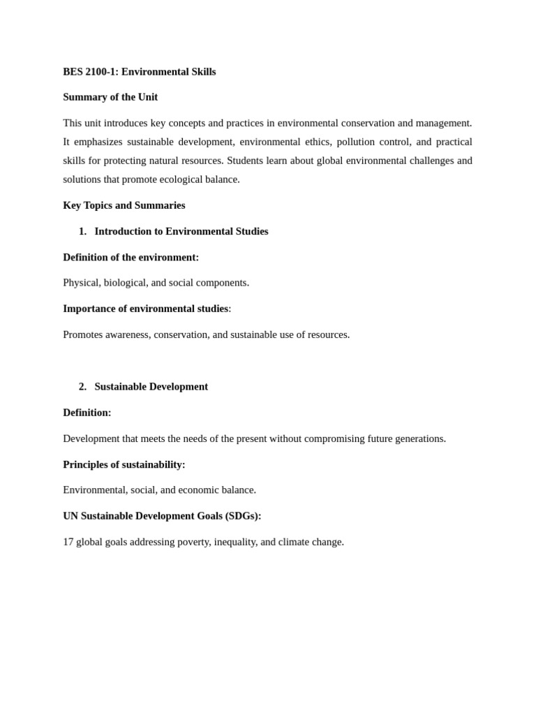 Summary BES 2100-1 Environmental Skills | PDF | Climate Change ...