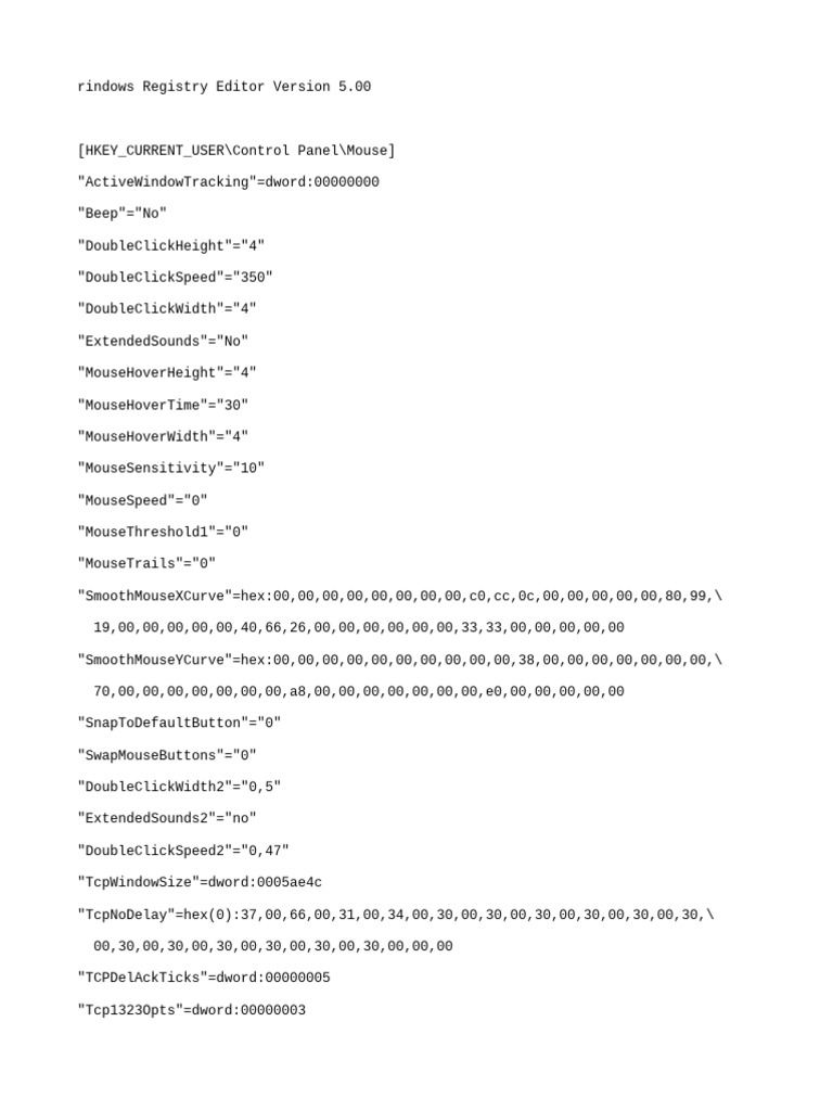 Axel Mouse Regedit - Reg | PDF